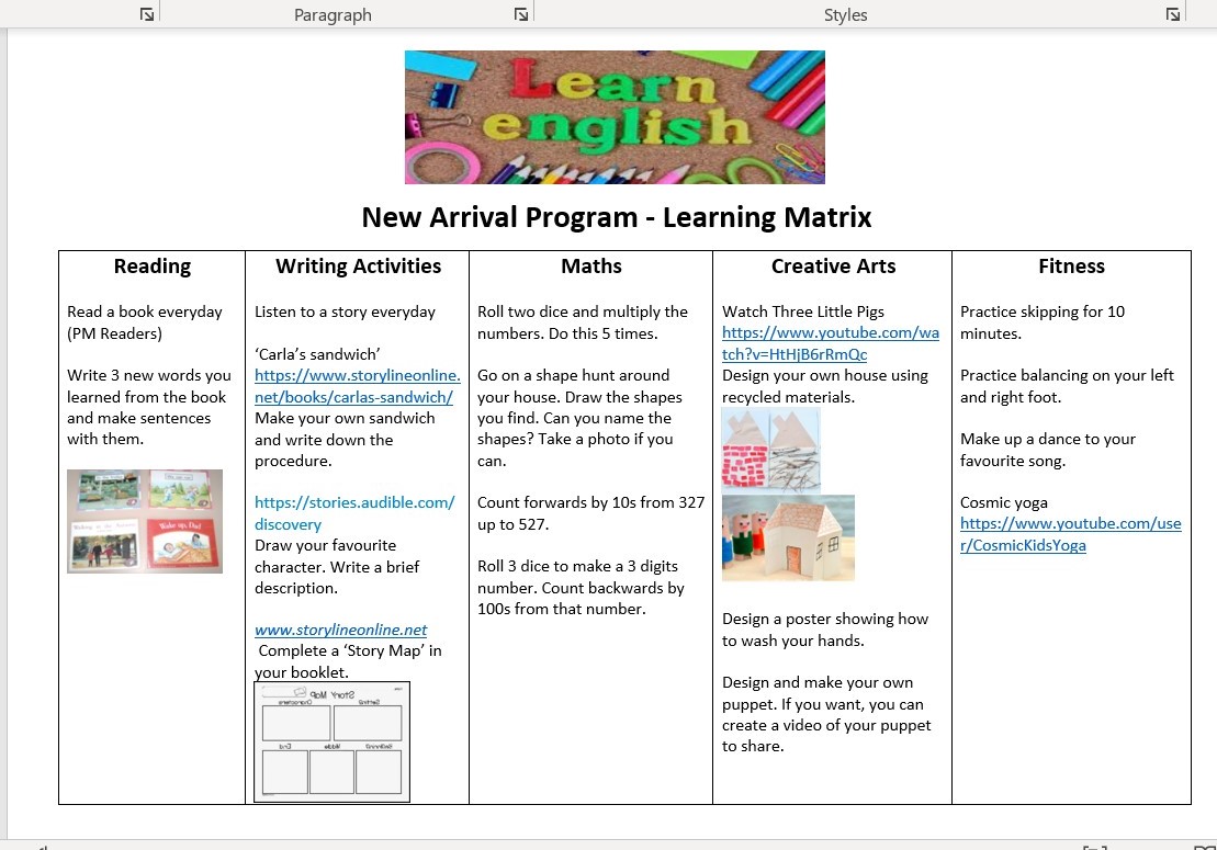 New Arrival Learning Program – Language on the Move
